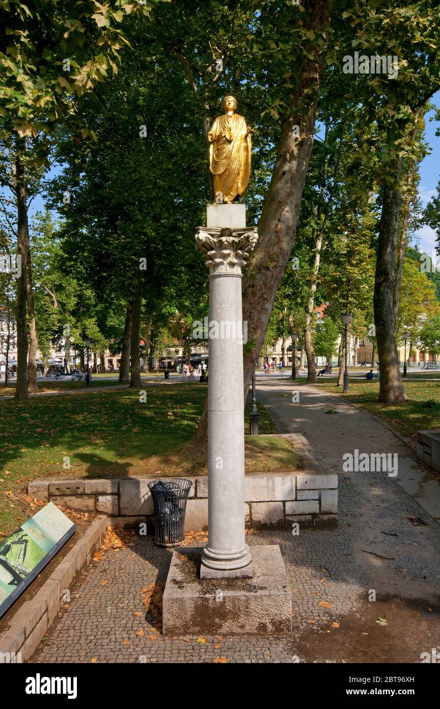 Column with copy of the statue of the Citizen of Emona (the original ...