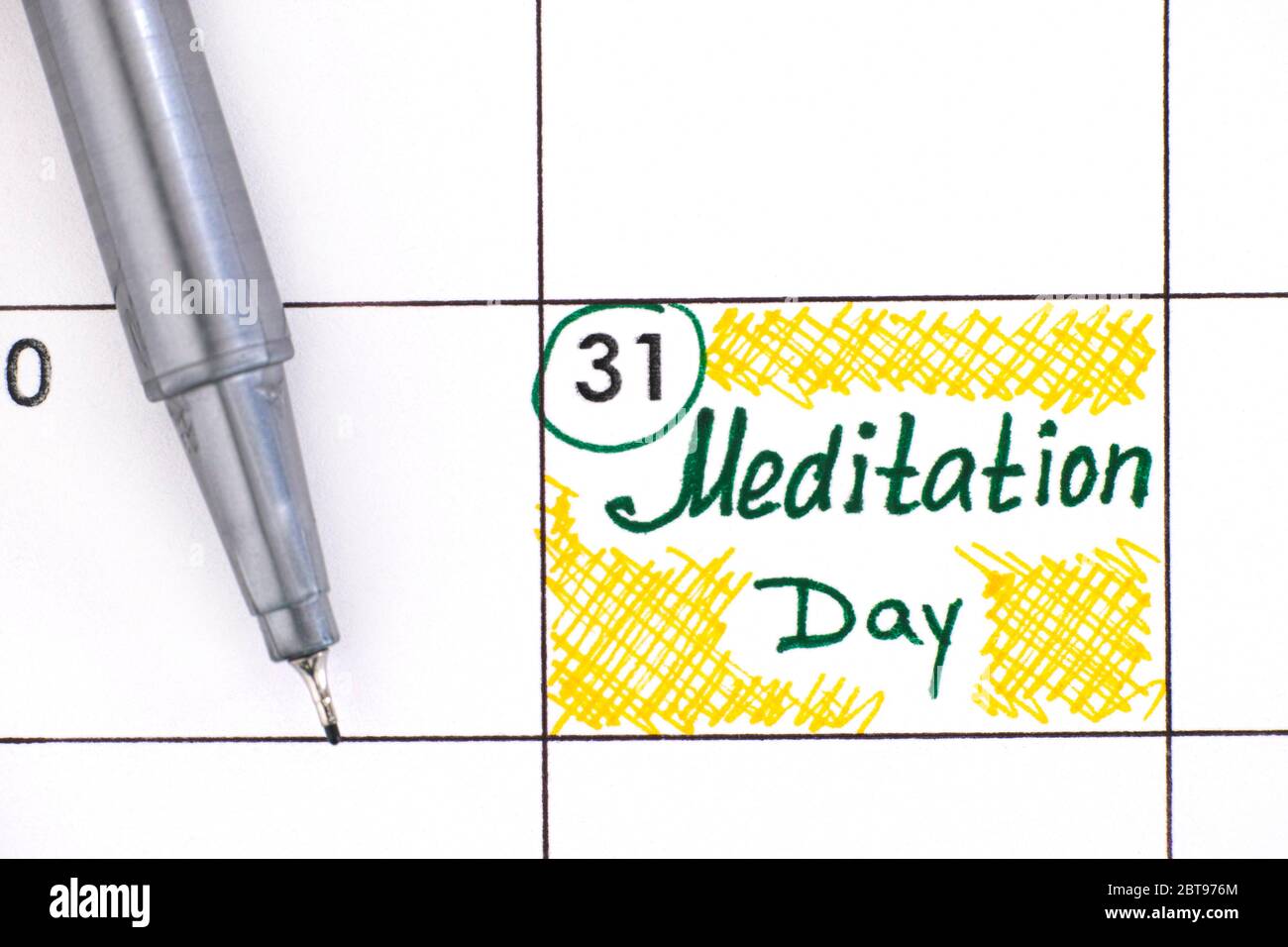 Reminder Meditation Day in calendar with pen. May 31 Stock Photo - Alamy