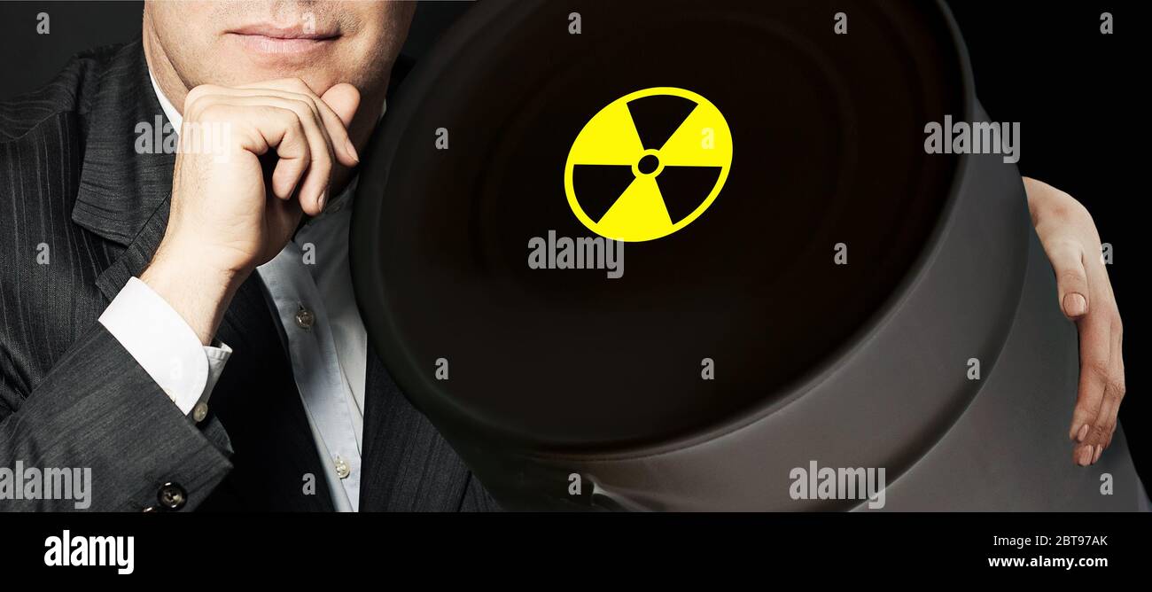 Politician man with radioactive nuclear waste Stock Photo - Alamy