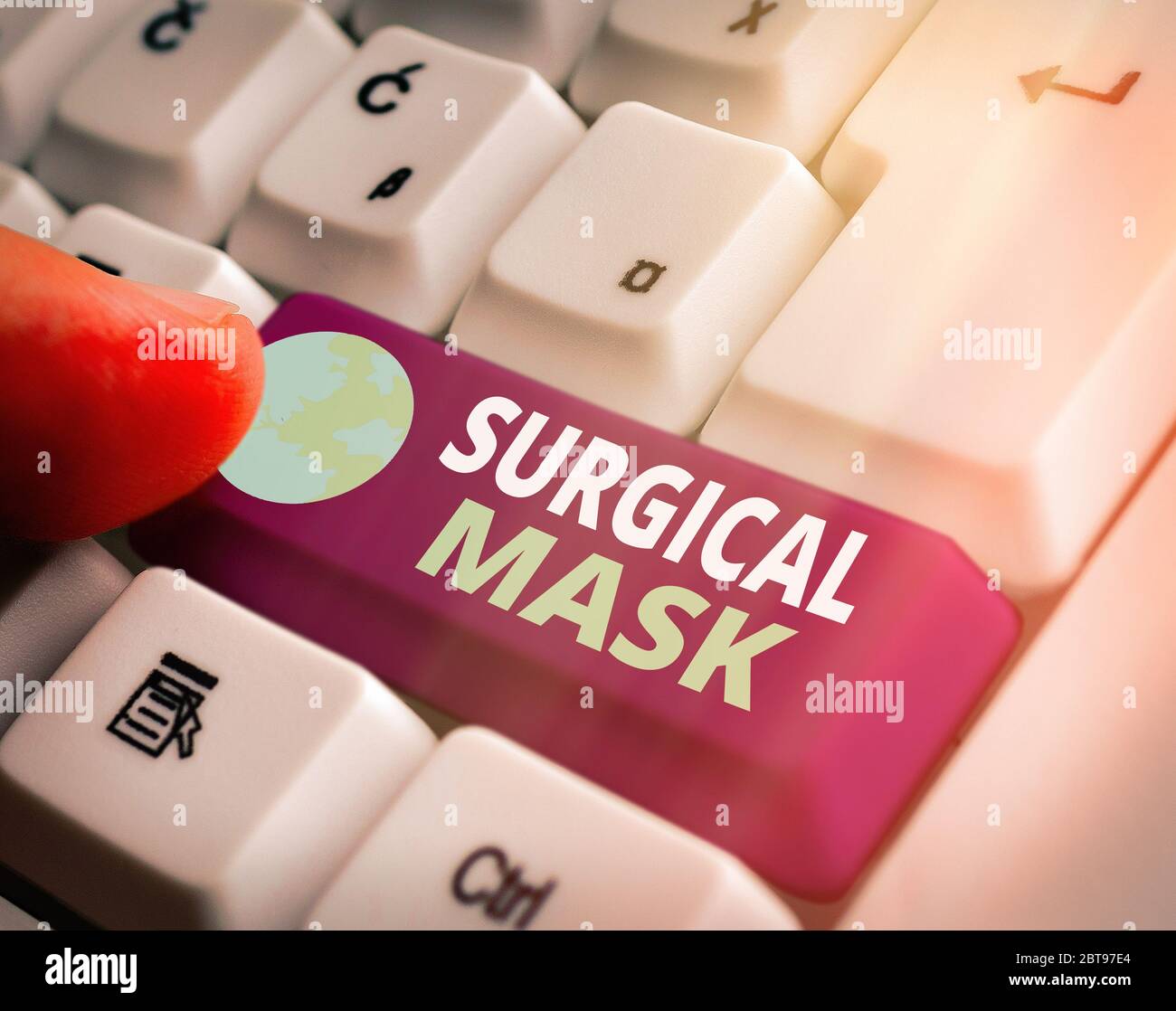 Conceptual hand writing showing Surgical Mask. Concept meaning worn by ...