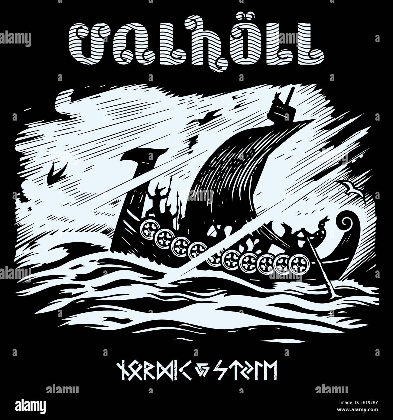 Warship of the Vikings. Drakkar, ancient scandinavian pattern and norse ...