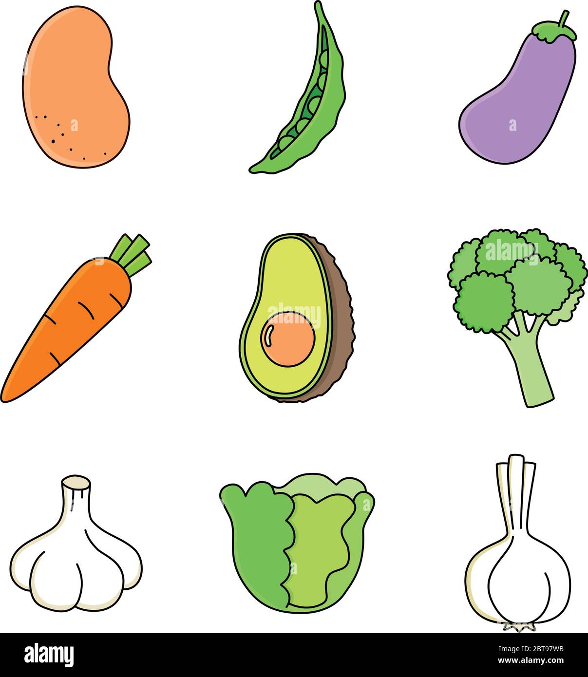 Healthy food illustration. Vegetables color icons. Organic food set ...