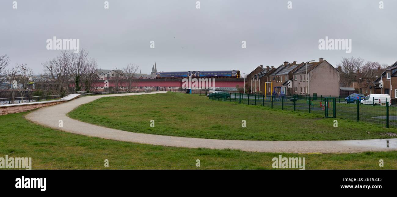 Abellio Scotrail class 158 sprinter train crossing the Ness Viaduct ...