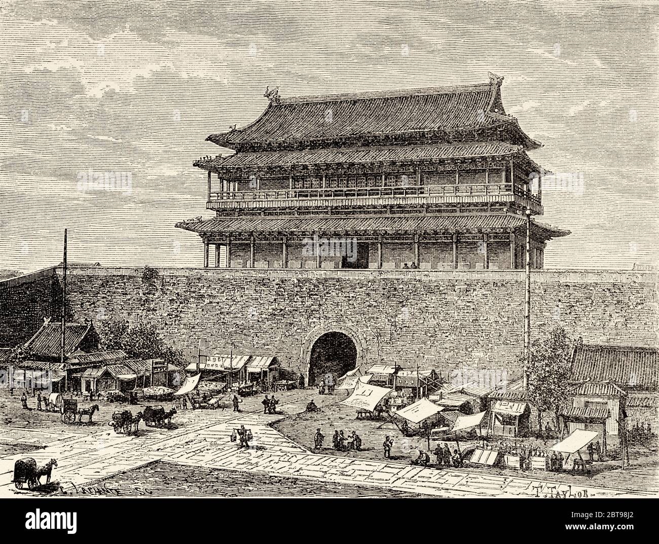 Tiananmen Gate, Beijing, China. Old 19th century engraved illustration ...