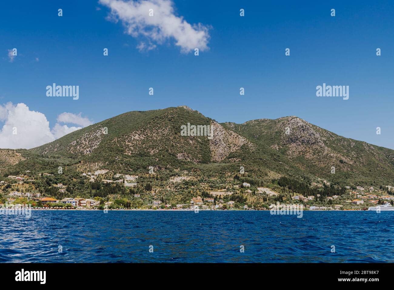 Greek Island viewed from the sea. Beautiful sea landscapes on Island in ...