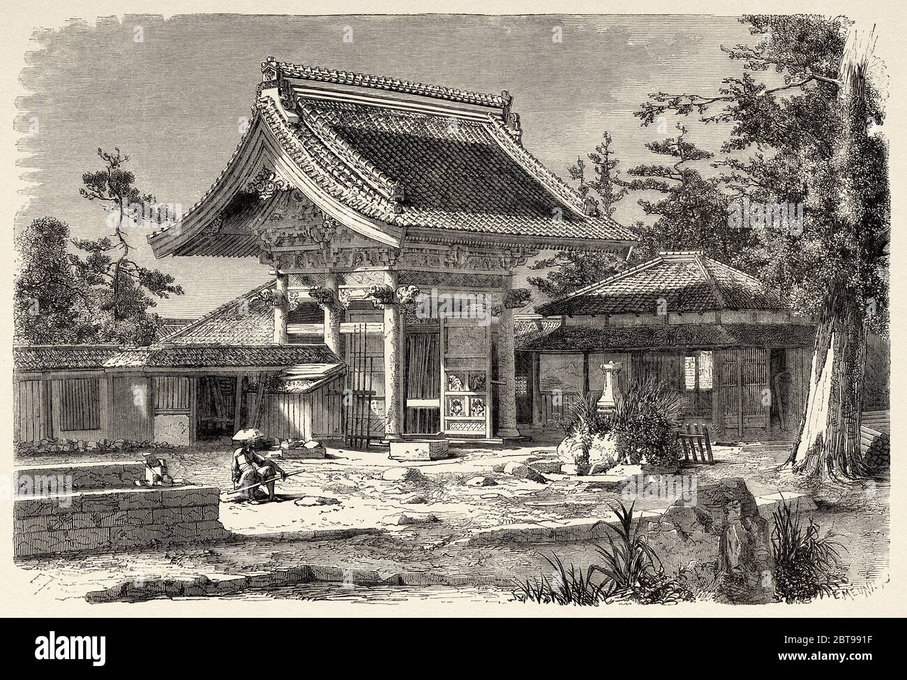 Country house in the vicinity of Beijing, China. Old 19th century ...