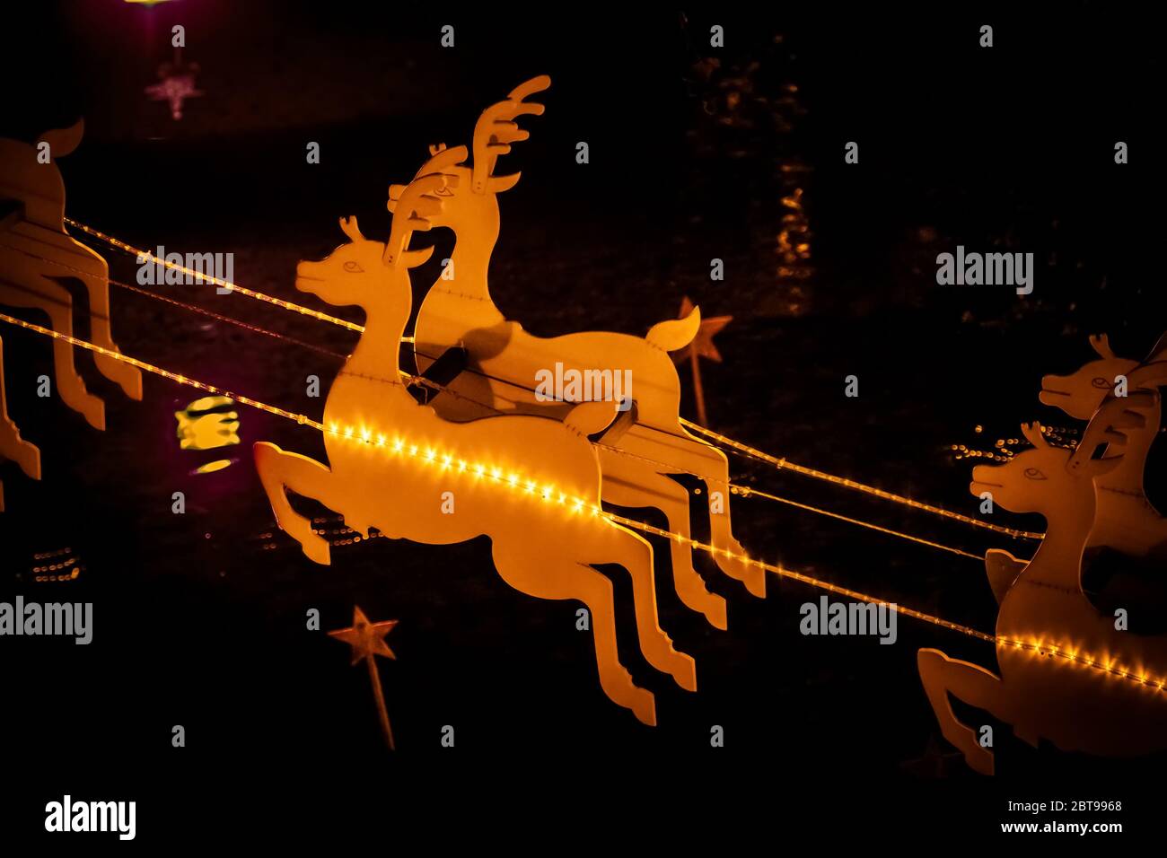Deer christmas decoration with lights Stock Photo - Alamy