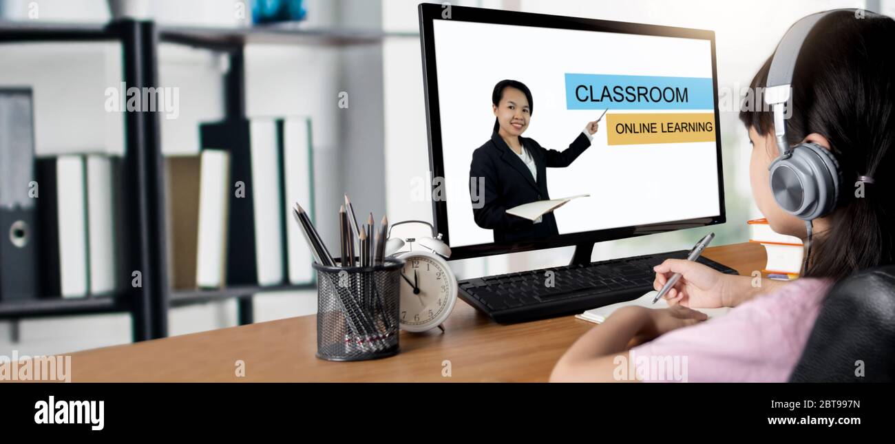 classroom and education online and school network, youth Asian or Thai ...