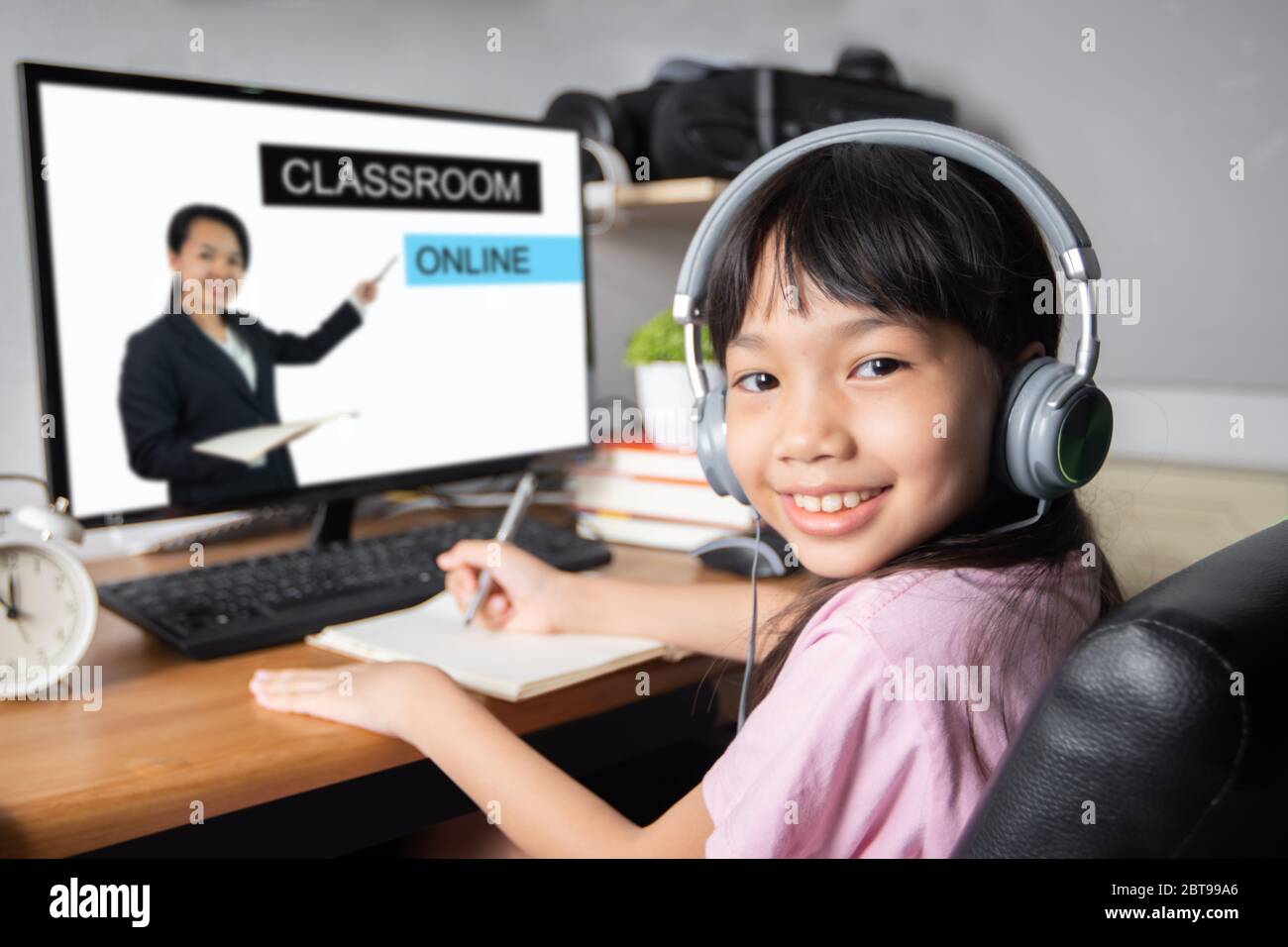 classroom and education online and school network, youth Asian or Thai ...