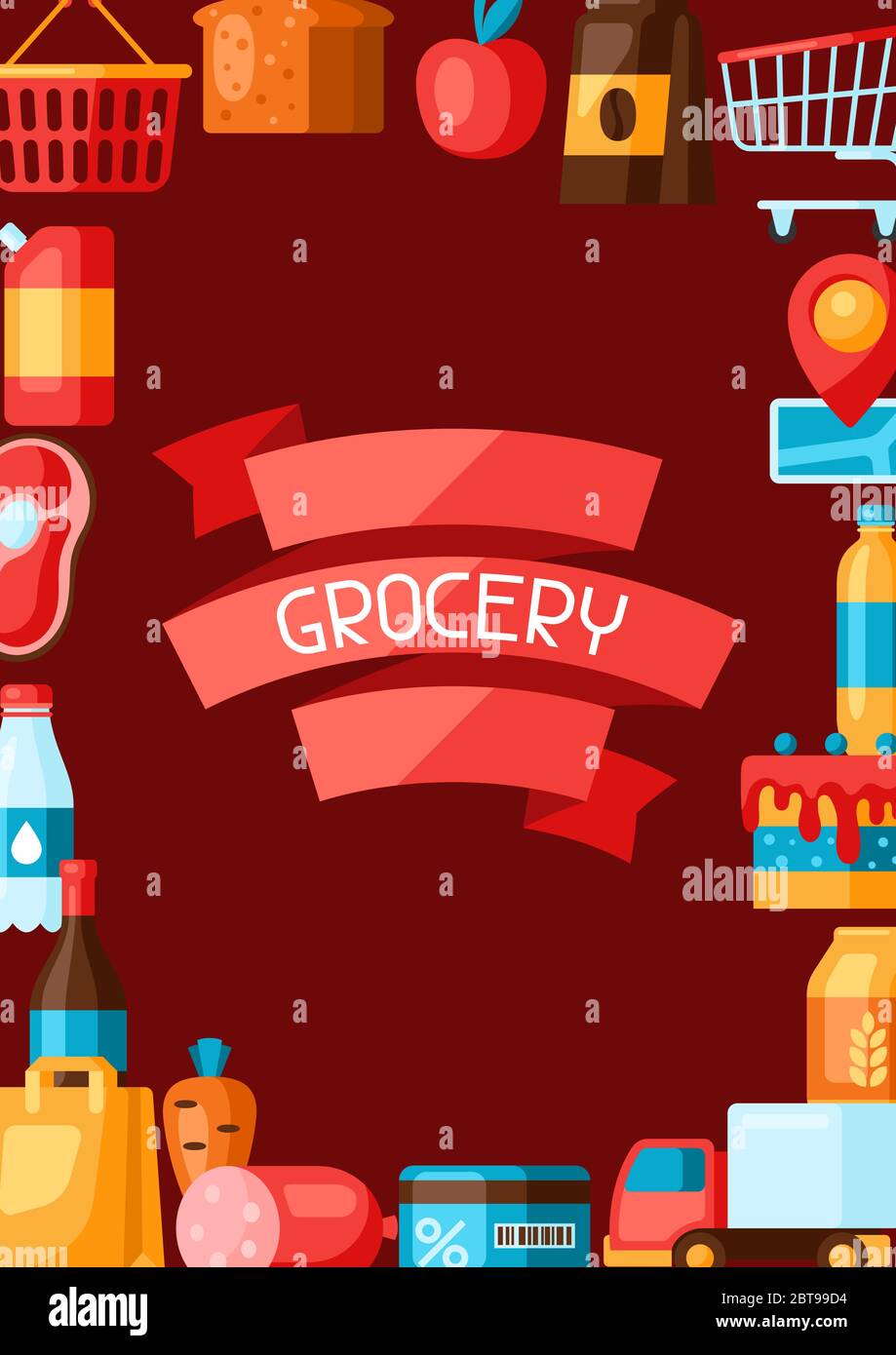 Supermarket background with food icons Stock Vector Image & Art - Alamy