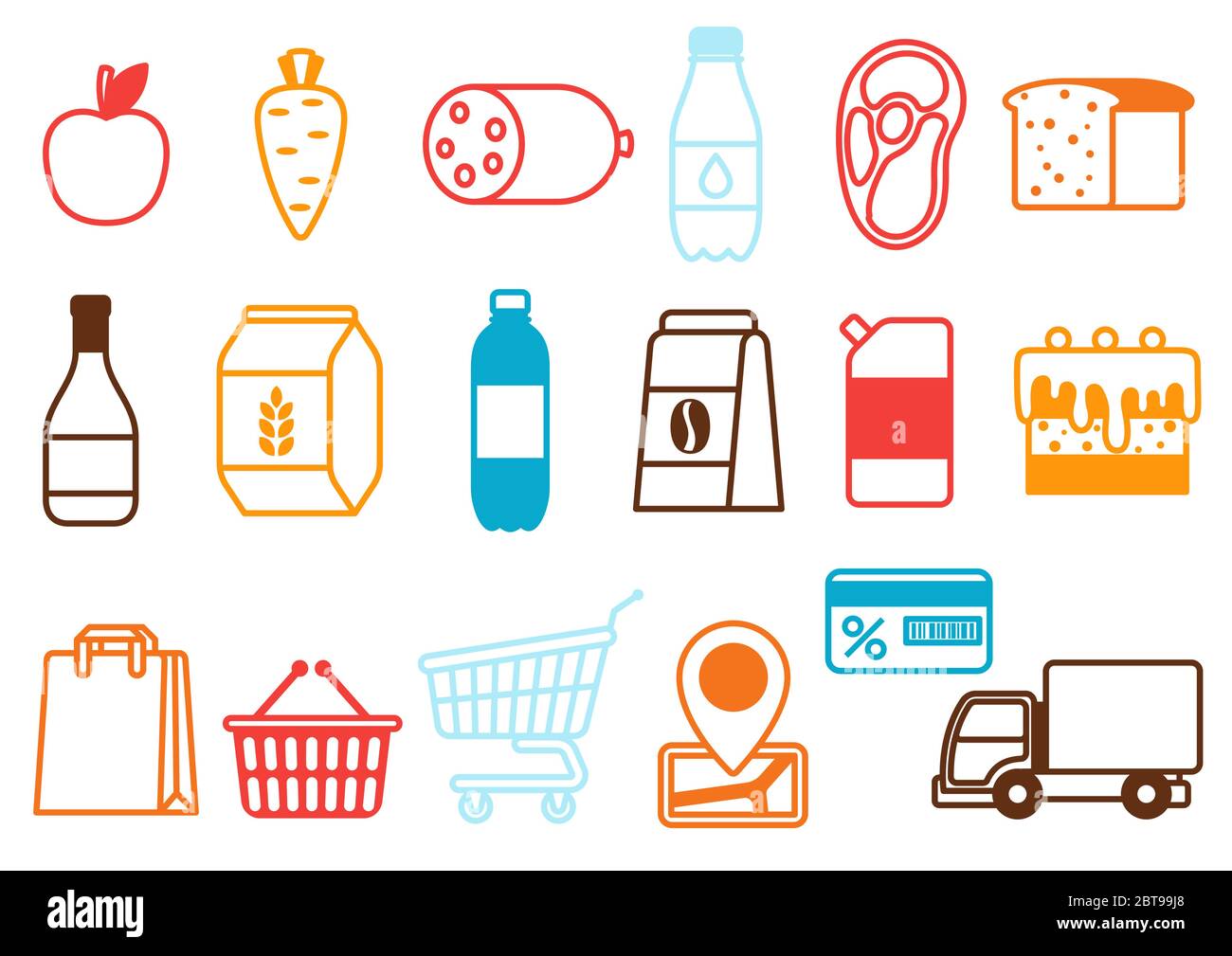 Supermarket food, selfservice and delivery icons Stock Vector Image ...