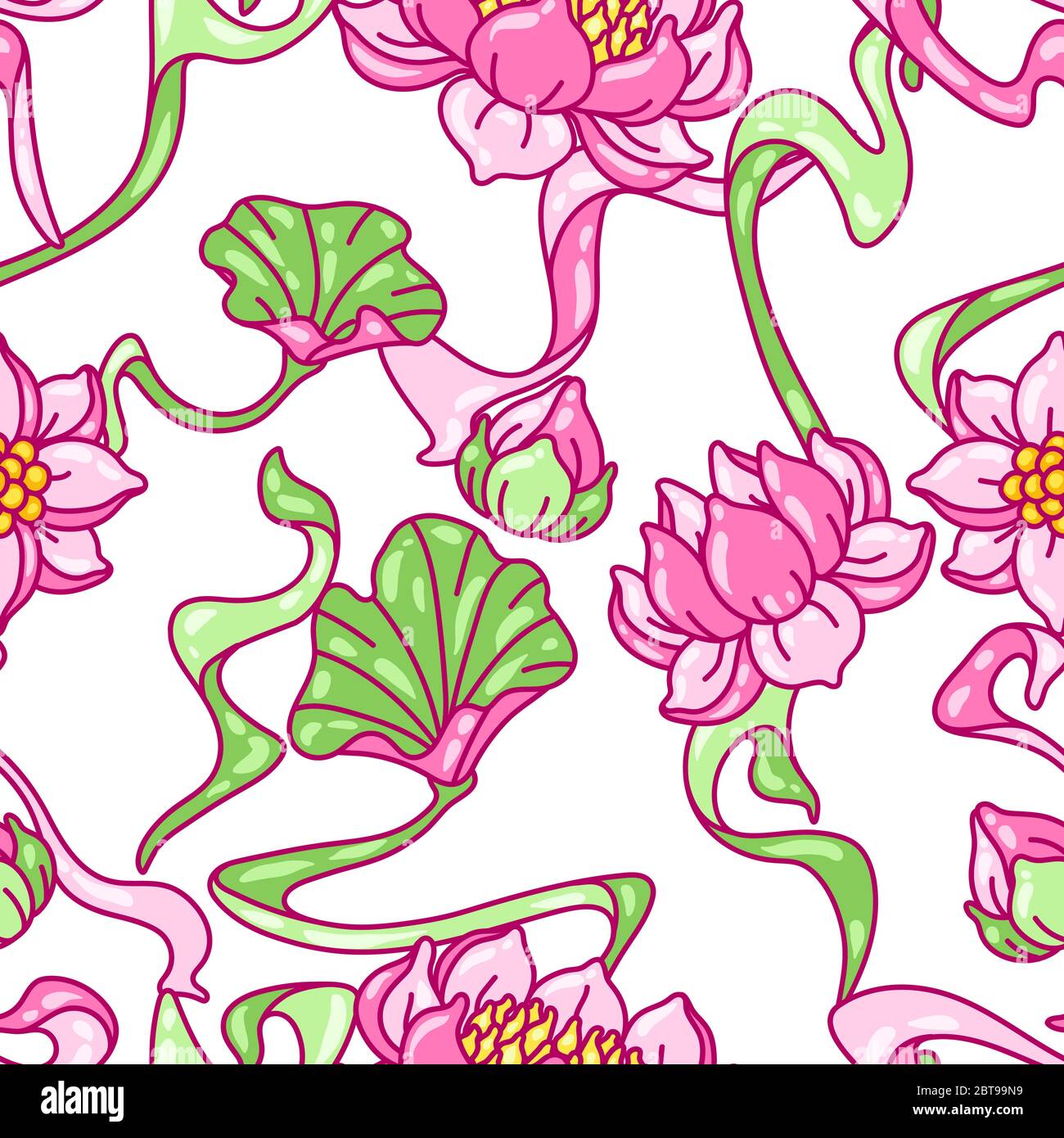 Seamless pattern with lotus flowers. Art Nouveau vintage style Stock ...