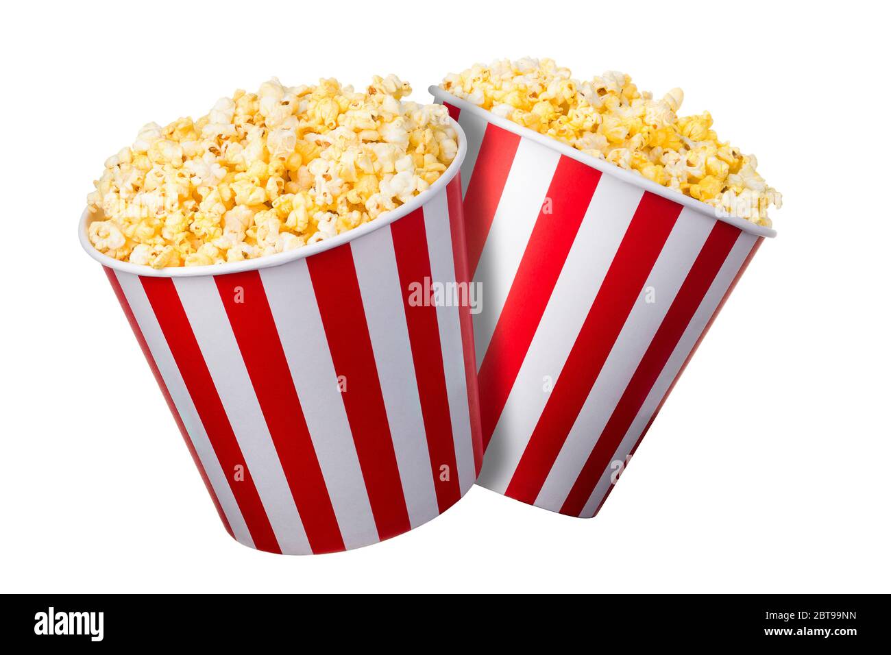 Set of paper striped buckets with popcorn isolated on white background ...