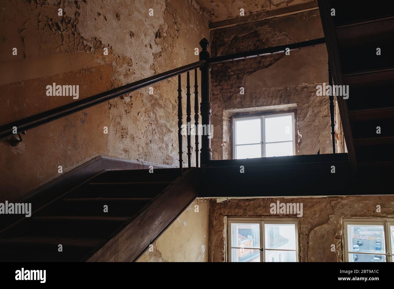 damaged staircase in abandoned apartment building Stock Photo - Alamy