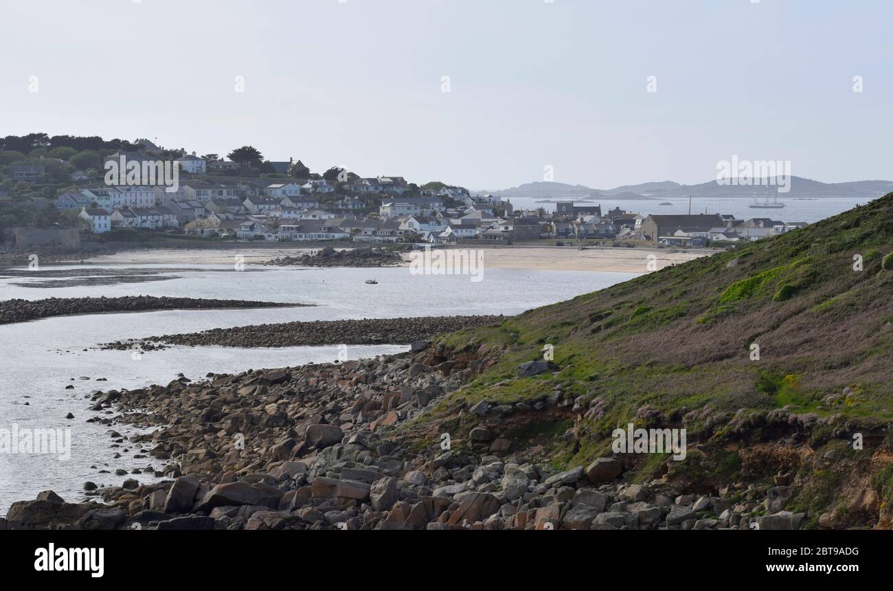 Porthcressa Beach viewed from the coastal footpath, St Mary's, Isles of ...