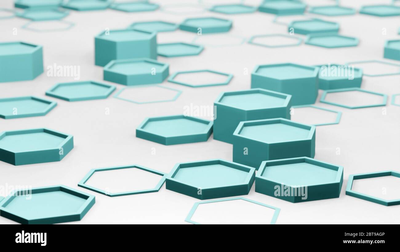 Abstract background, turquoise hexagons or honeycombs, 3D rendering, hexagonal wallpaper ...
