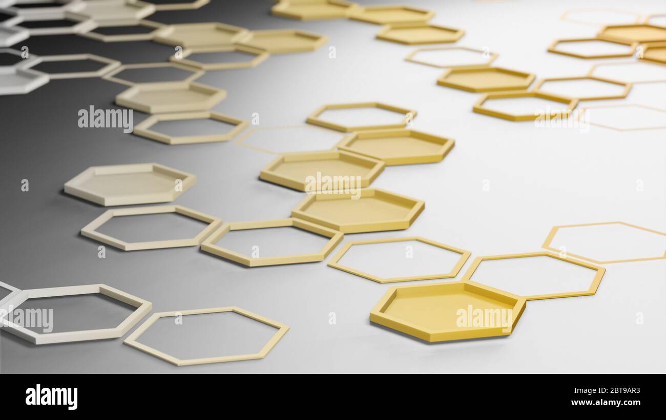 Abstract background, yellow hexagons or honeycombs, 3D rendering, hexagonal wallpaper, network ...