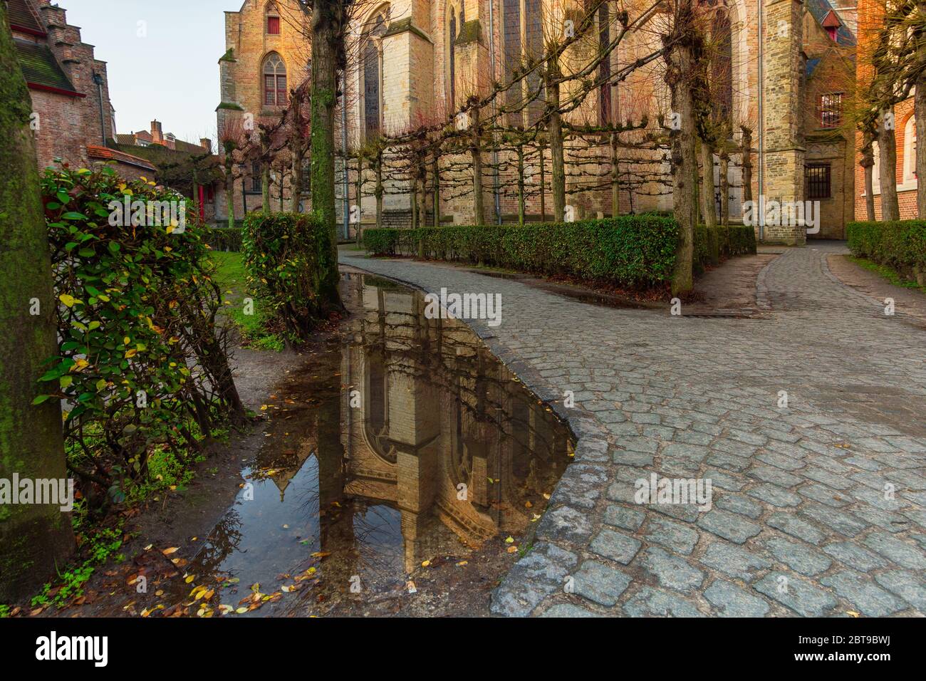 Bruges, Belgium iconic medieval houses, towers and landmarks. Classic ...