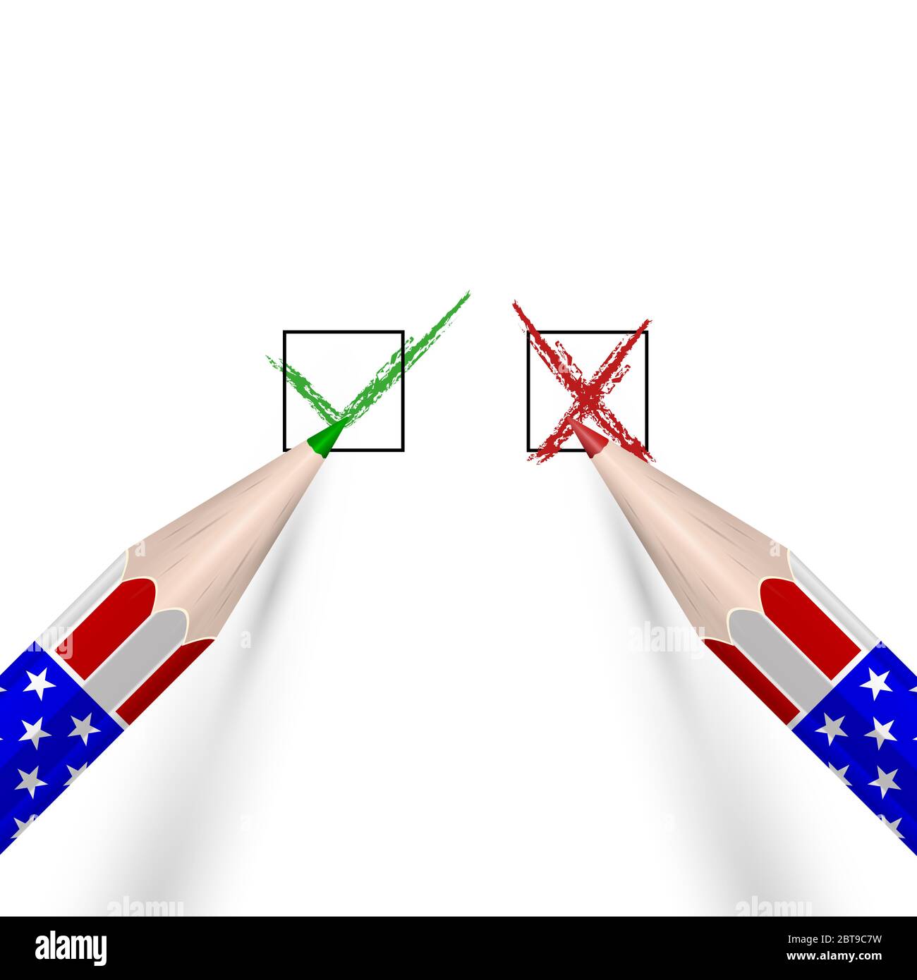 Pencil draws a check marks. Voting for and against concept. The US ...
