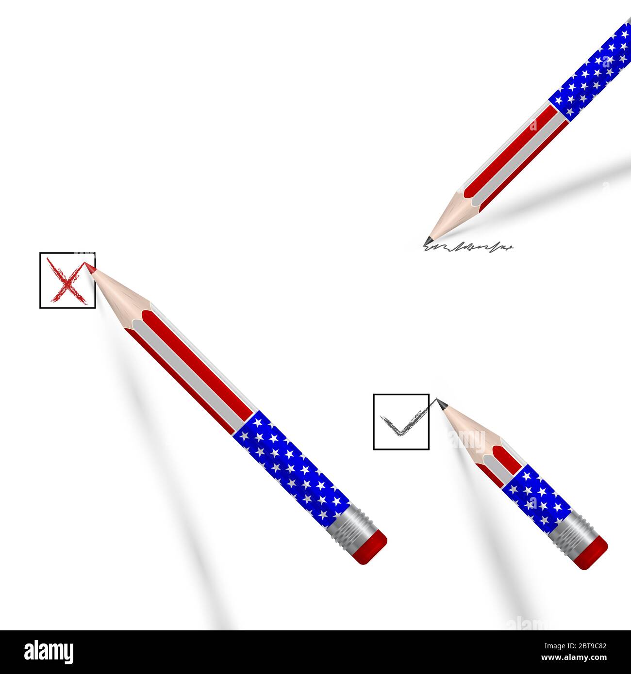 Pencil draws a check mark set. Voting concept. The US presidential ...
