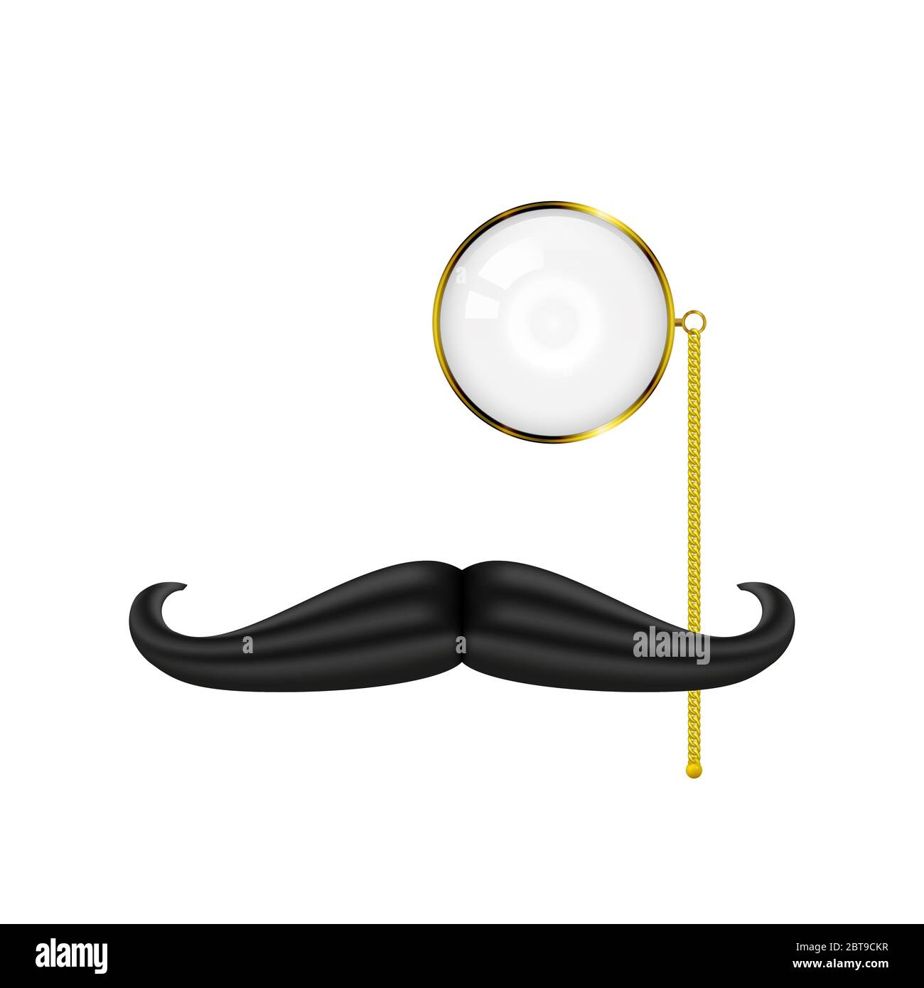 Golden Monocle and Mustache, gentleman's set, illustration isolated on ...