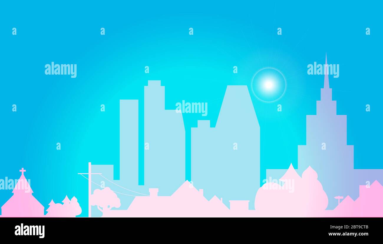 Summer city background. Hot summer afternoon. Hello summer concept. Big ...