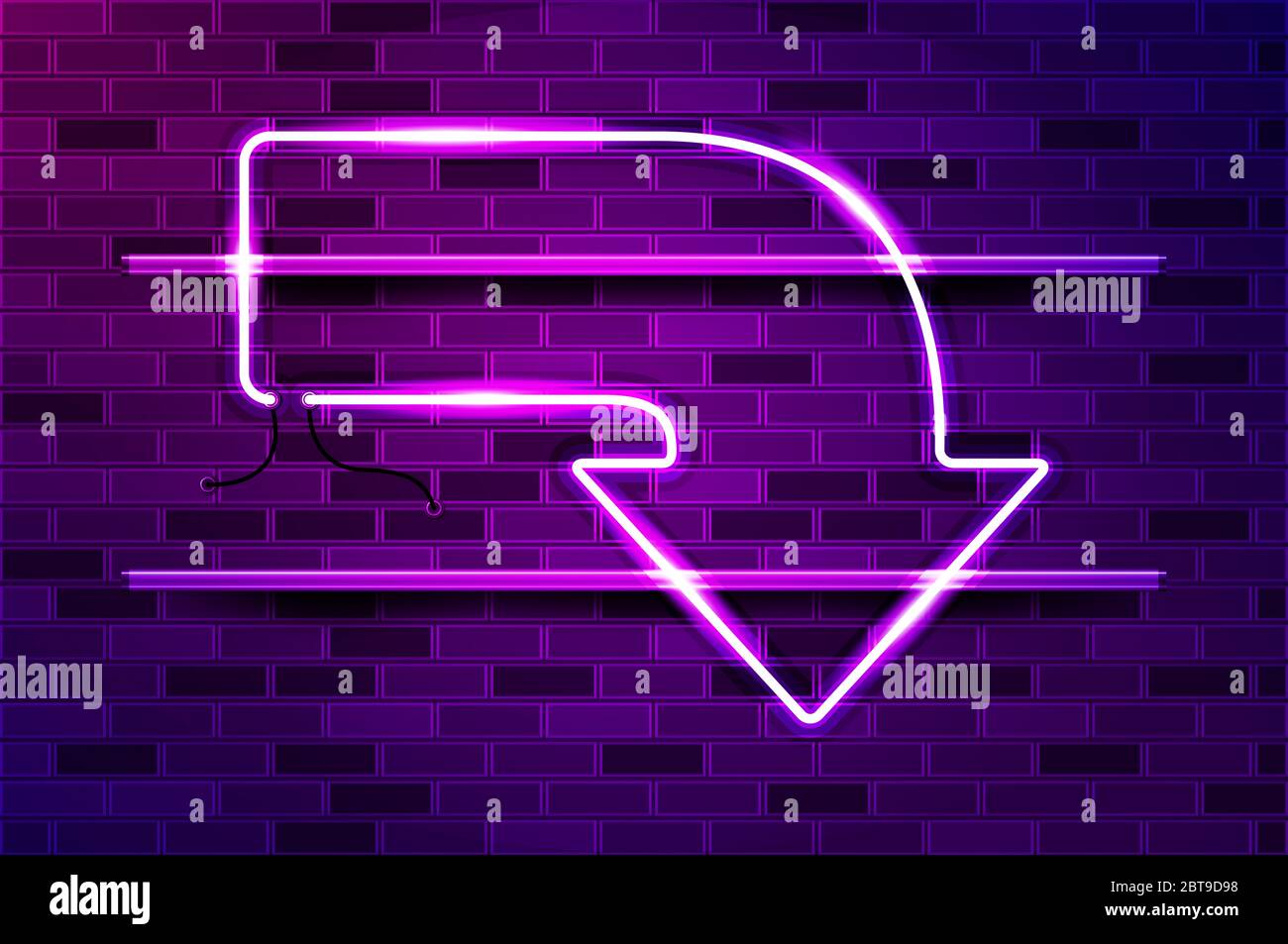 Curved down arrow glowing neon sign or LED strip light. Realistic ...