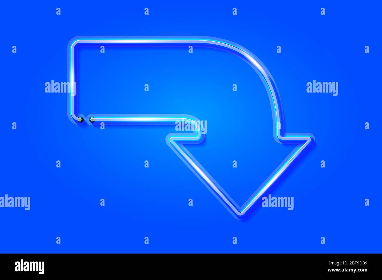 Curved down arrow glowing neon sign or LED strip light. Realistic ...