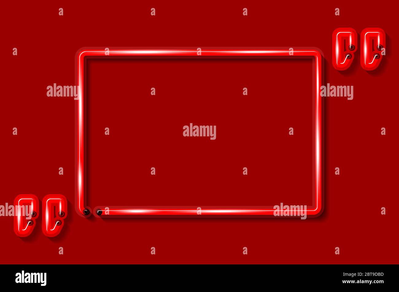 Square quotation frame with marks glowing neon sign or LED strip light ...