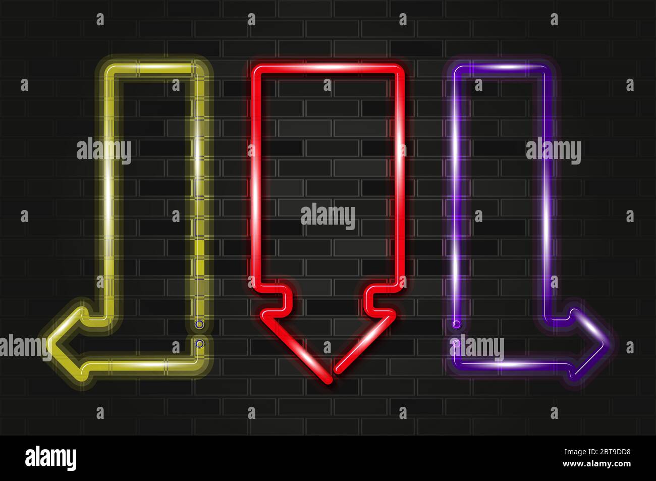 Left, right and down arrows glowing neon sign or LED strip light ...