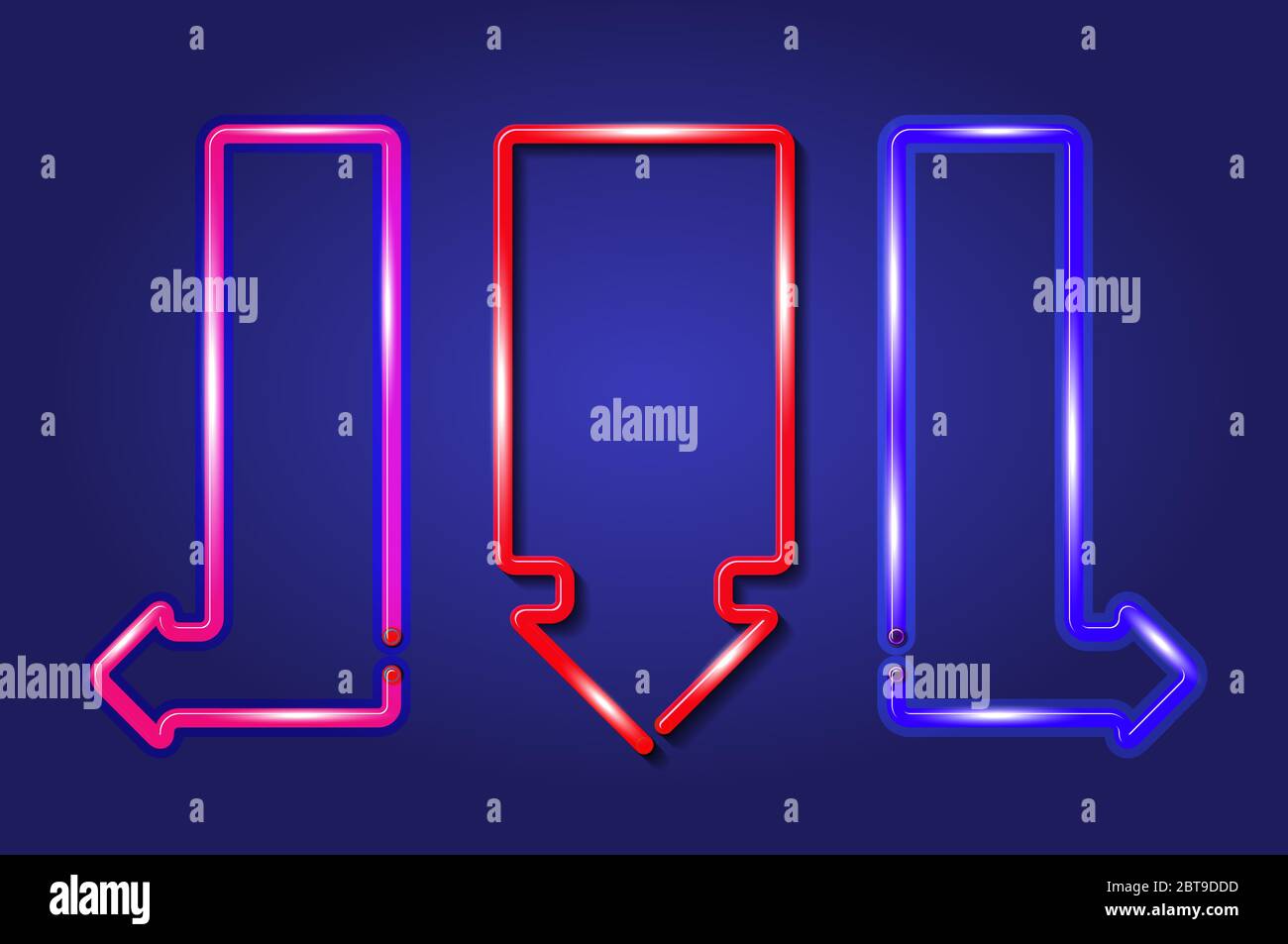 Left, right and down arrows glowing neon sign or LED strip light ...