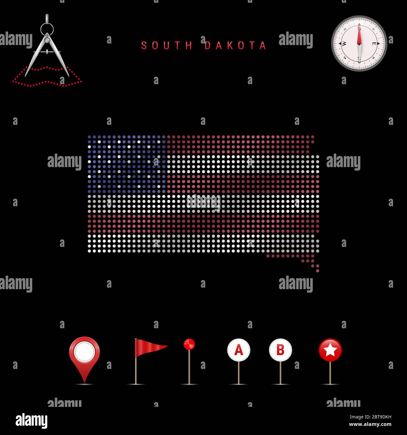Dotted map of South Dakota painted in the colors of the national flag ...