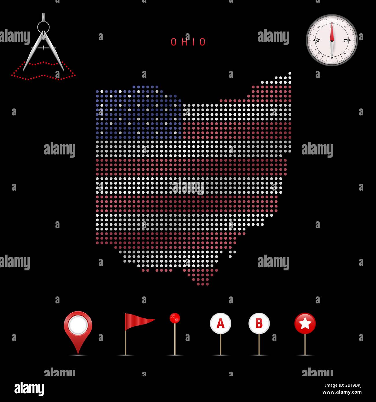 Dotted map of Ohio painted in the colors of the national flag of the ...