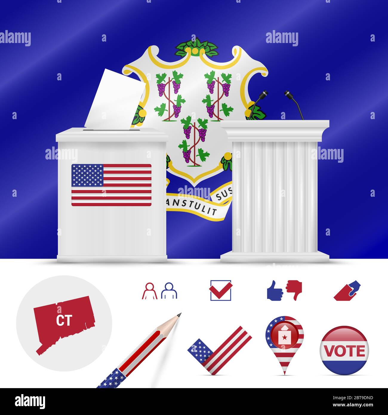 Presidential elections in Connecticut. waving flag, realistic ballot ...