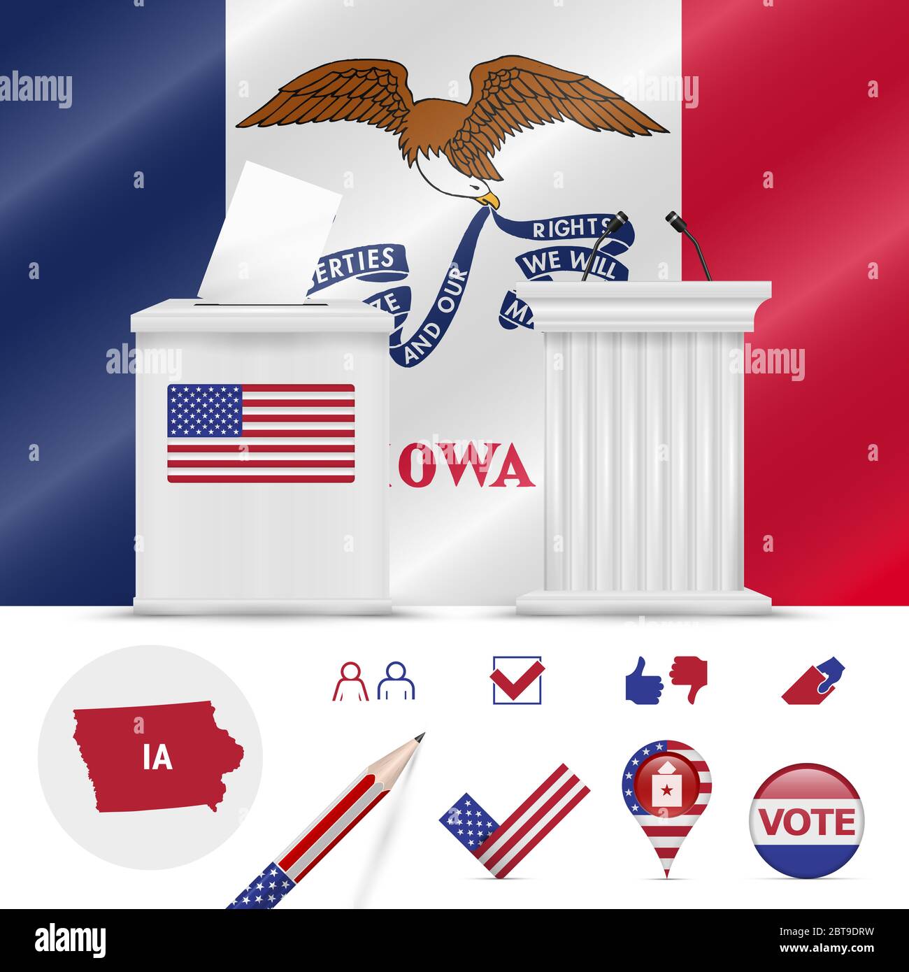 Presidential elections in Iowa. waving flag, realistic ballot box ...