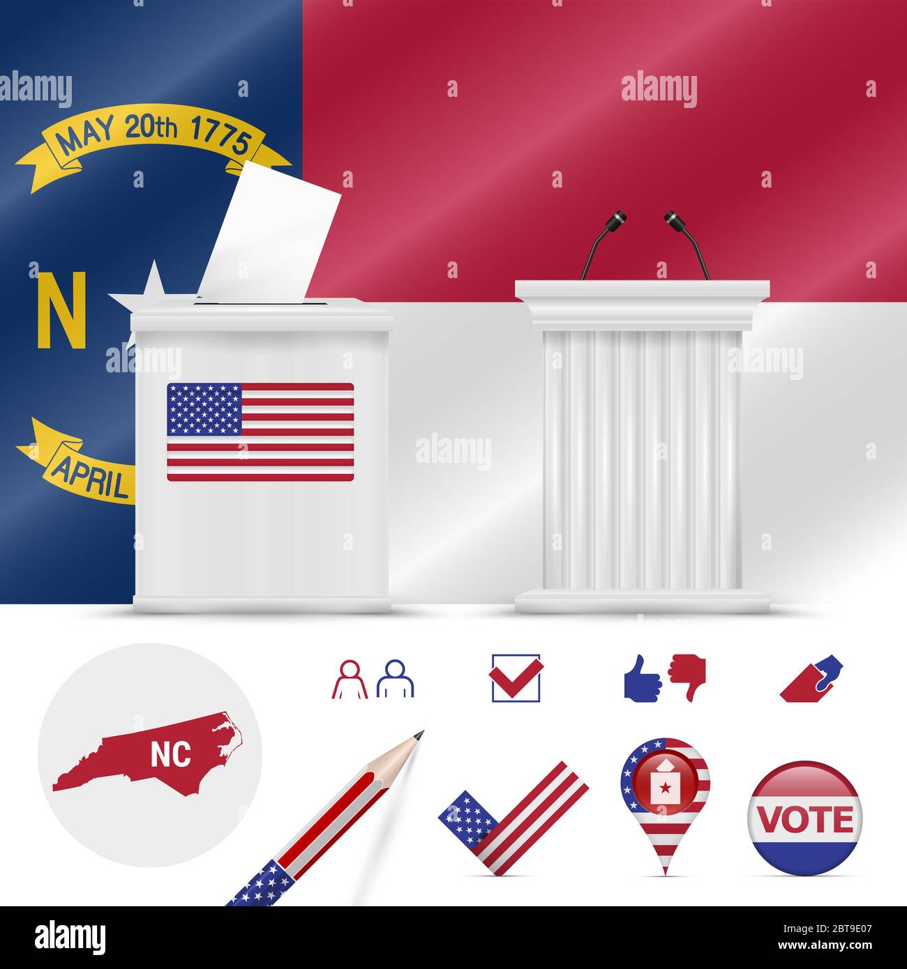 Presidential elections in North Carolina. waving flag, realistic ballot ...