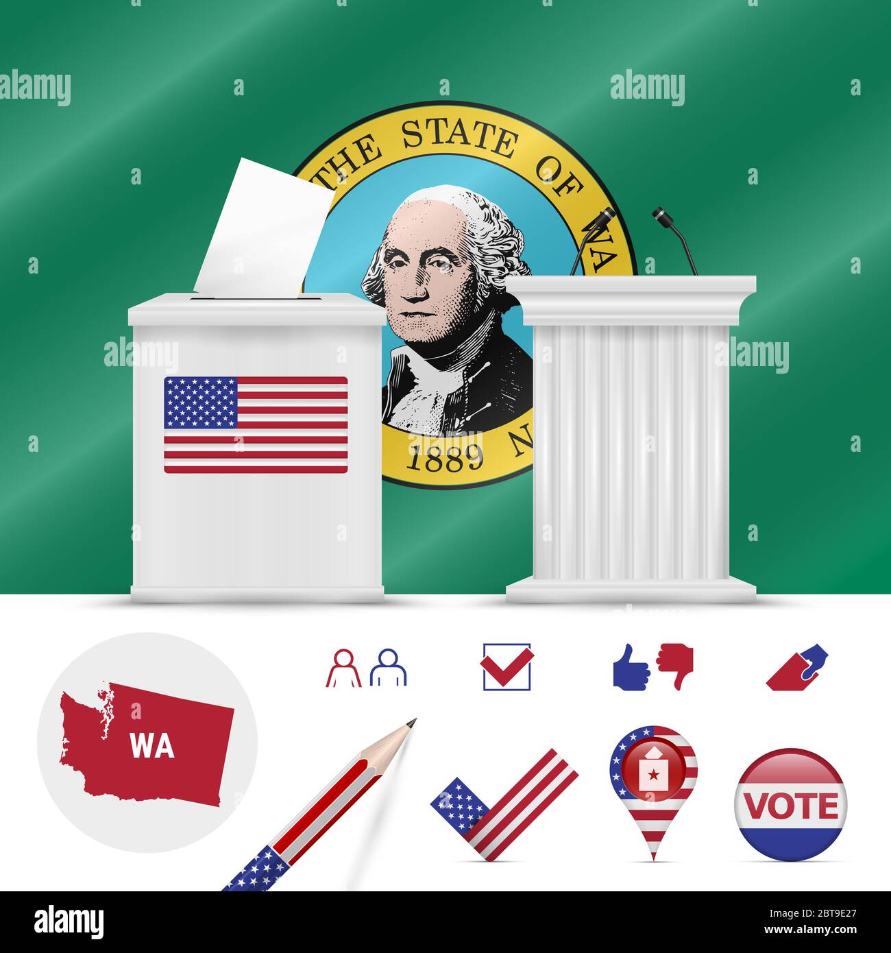 Presidential elections in Washington. waving flag, realistic ballot box ...