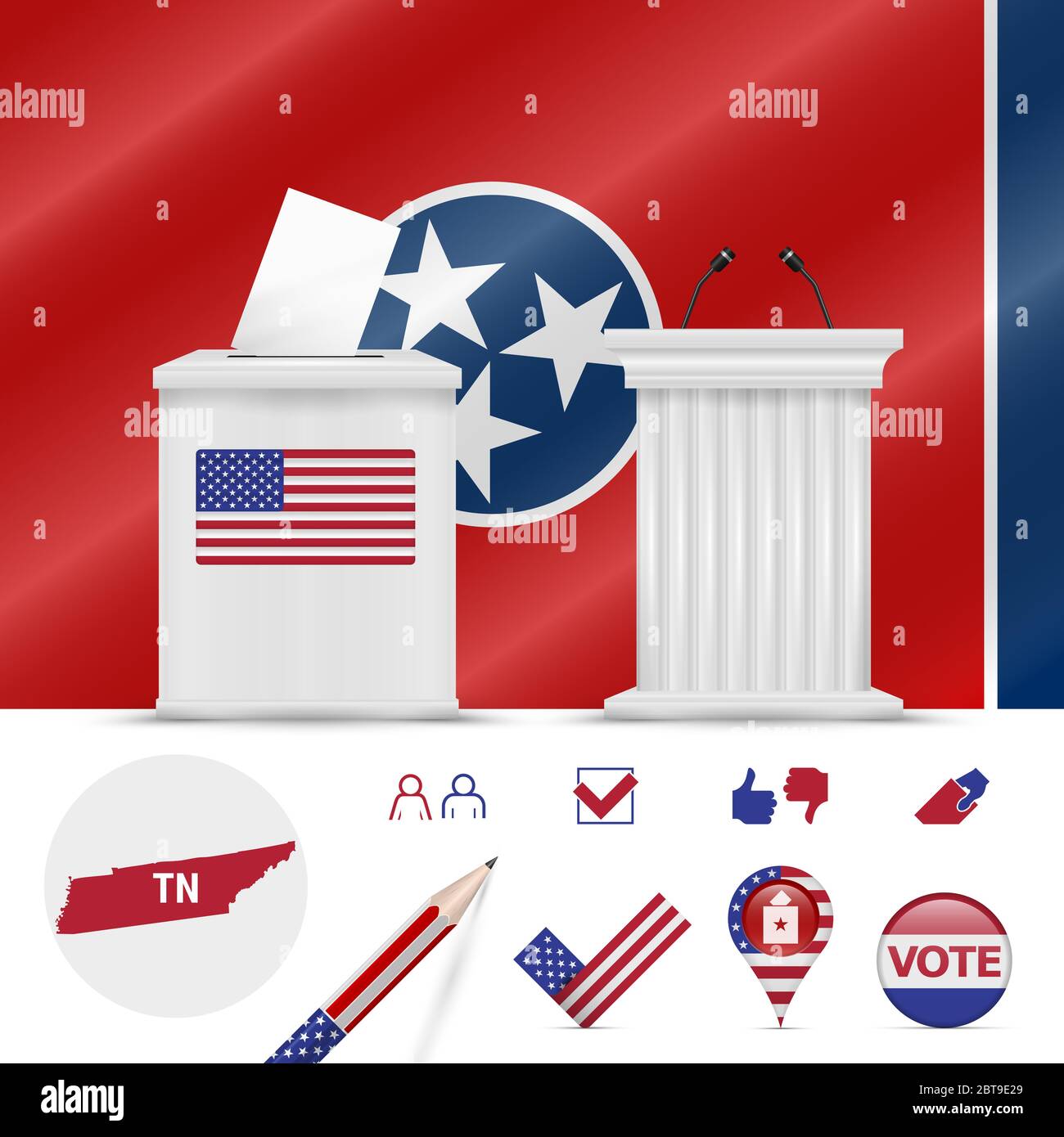 Presidential elections in Tennessee. waving flag, realistic ballot box ...