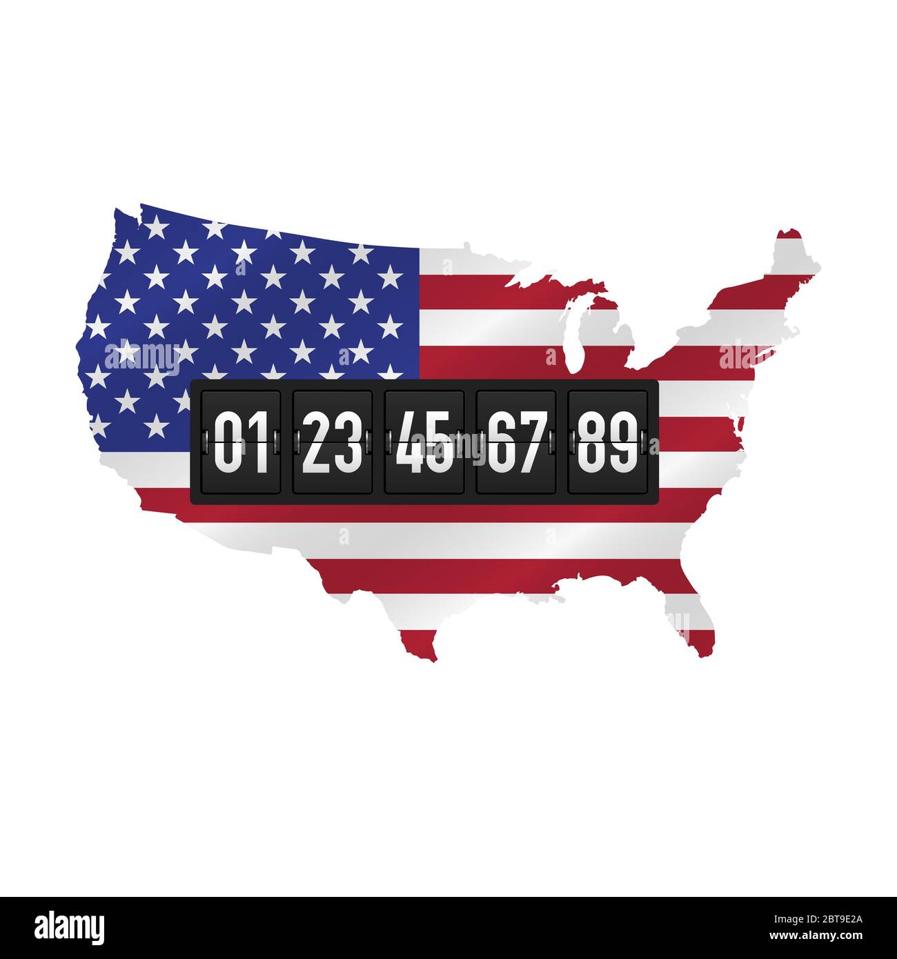 Detailed USA map with masked waving flag and black analog counter ...