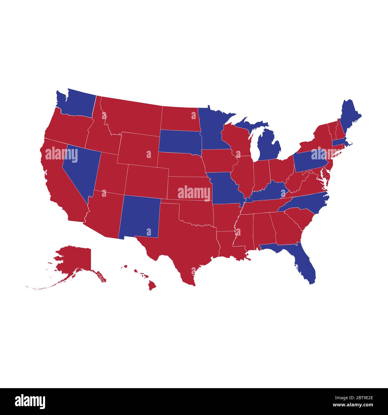 Red and blue US states. United States map, map of the USA, all states ...