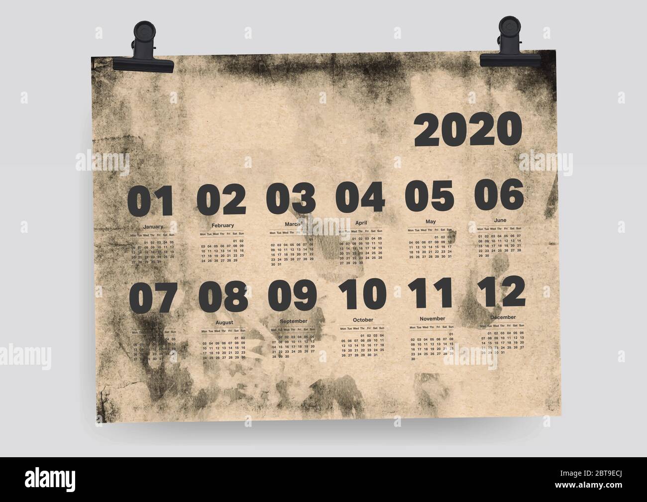 Calendar 2020 Planner on Old Paper A4 Template Stock Vector Image & Art ...