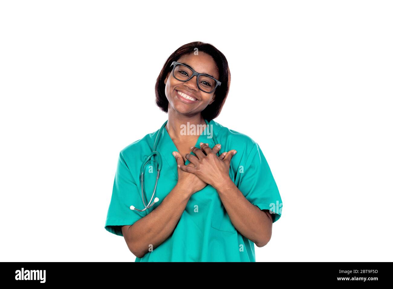 Doctor with green uniform isolated on a white background Stock Photo ...