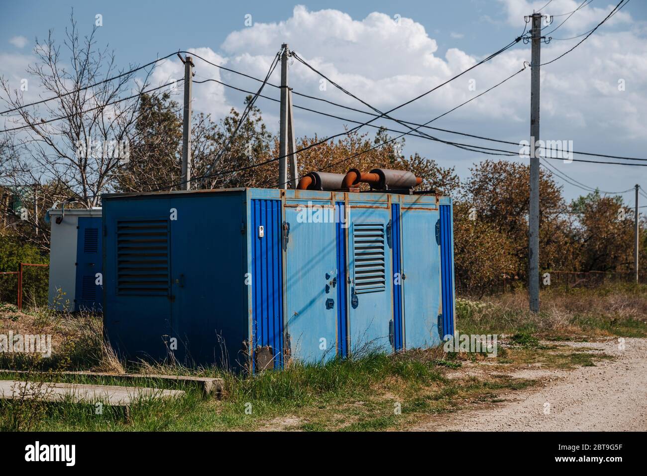Diesel powered Emergency backup Electric blue Generator Stock Photo - Alamy