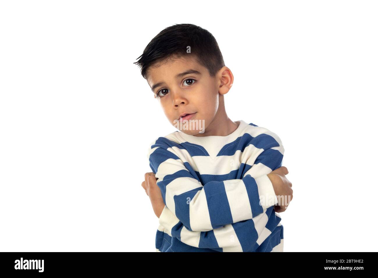 Sad latin child isolated on a white background Stock Photo - Alamy