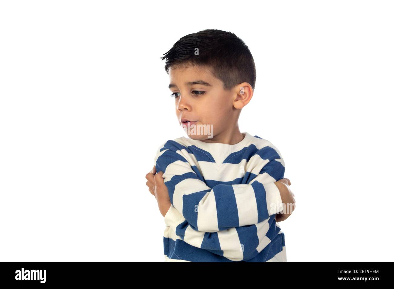 Sad latin child isolated on a white background Stock Photo - Alamy