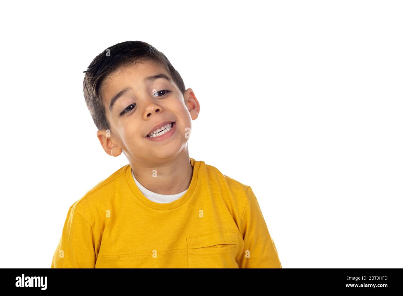 Adorable latin child isolated on a white background Stock Photo - Alamy