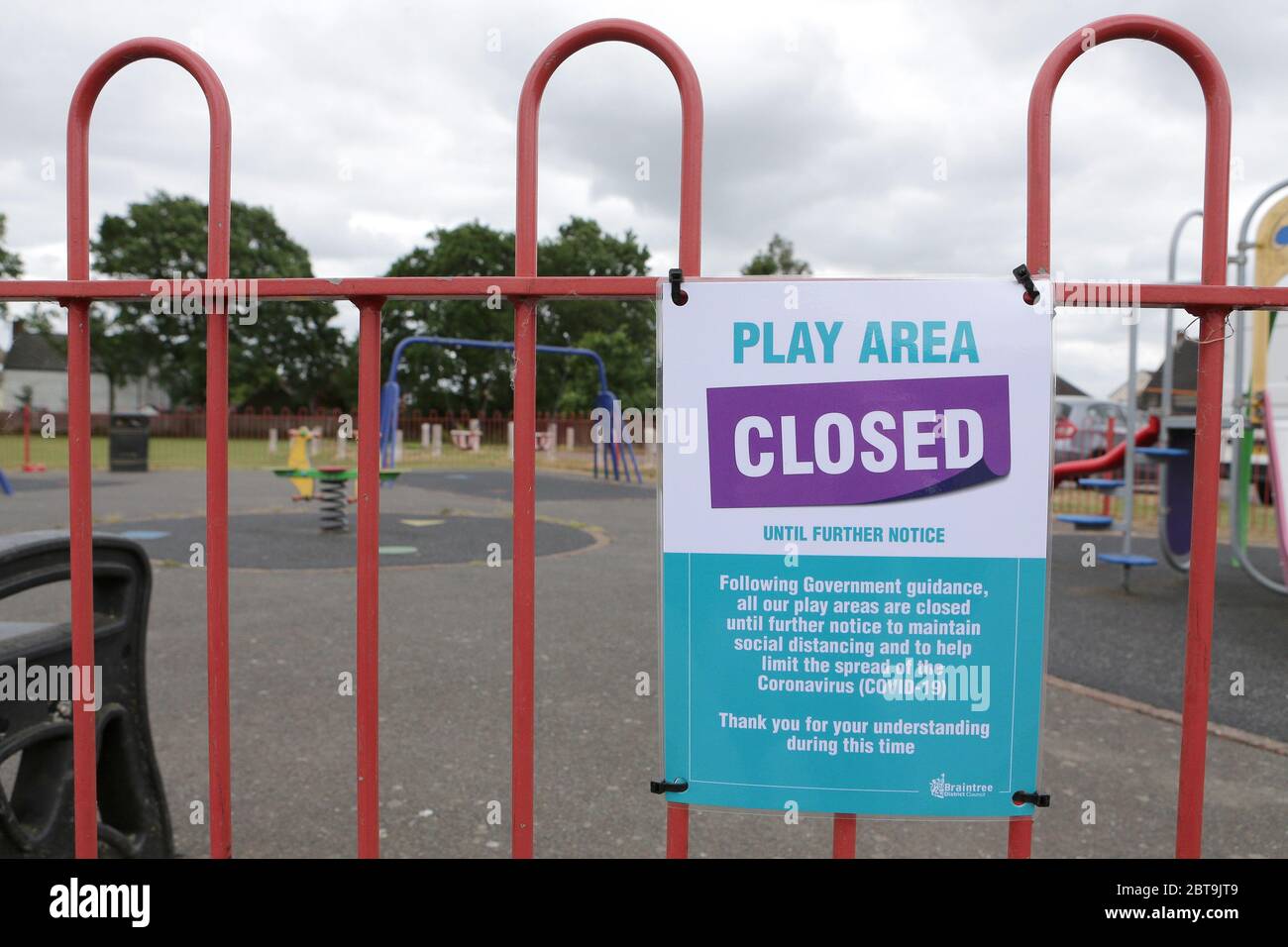 A sign on a children's play area in King Georges Playing Field in ...