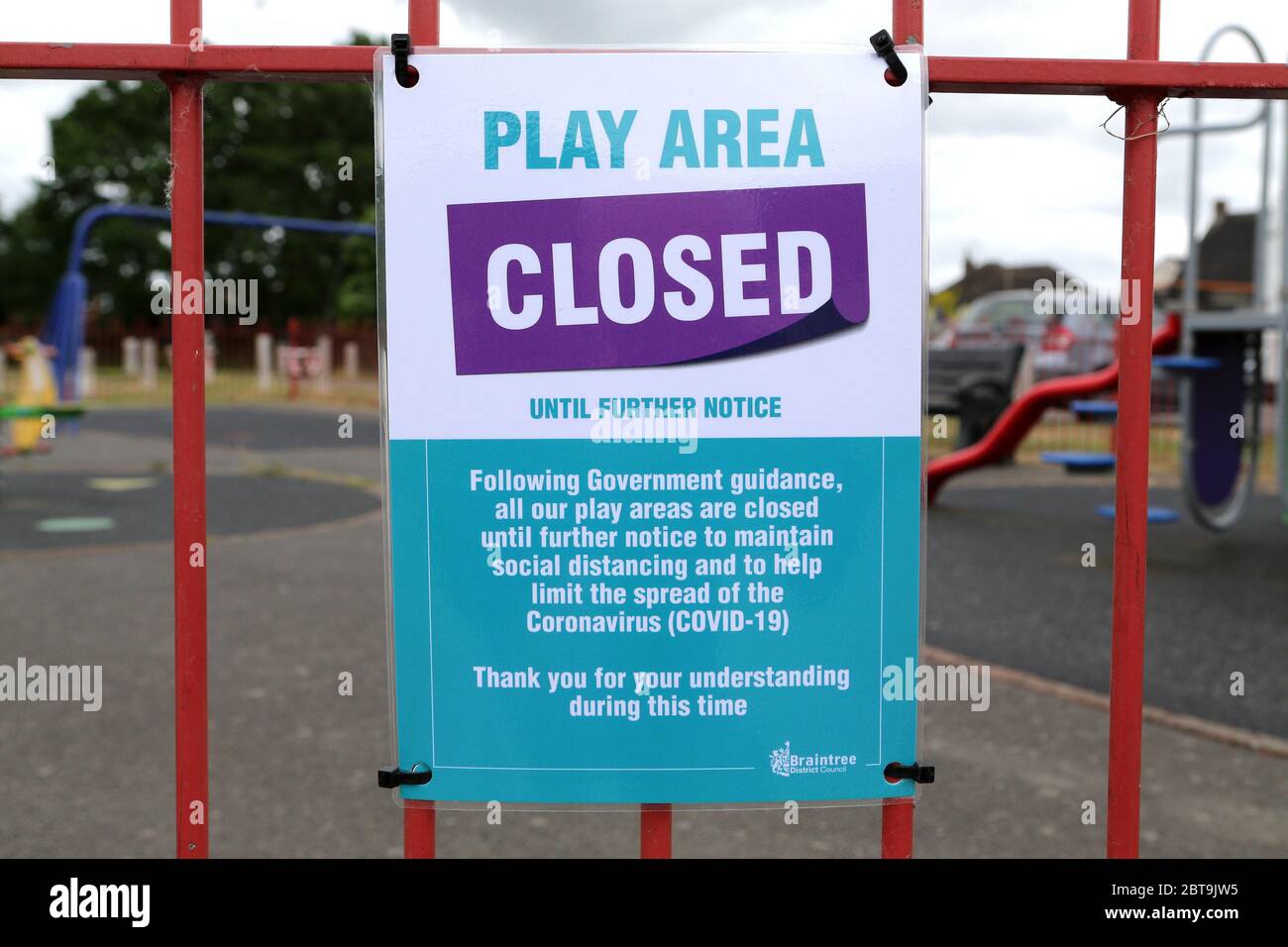 A sign on a children's play area in King Georges Playing Field in ...