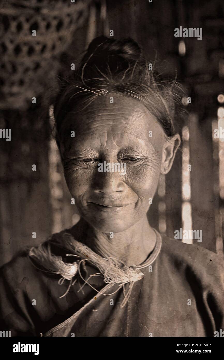 traditional old woman from khamu, laos- vintage style Stock Photo - Alamy