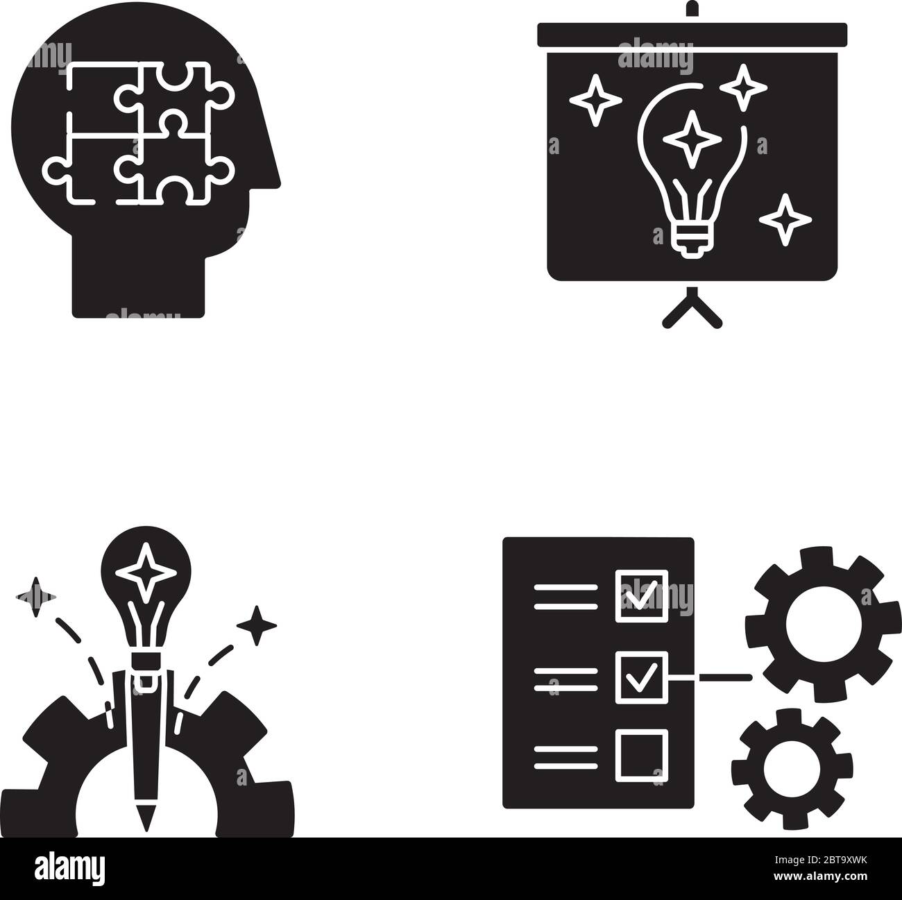 Creative approach black glyph icons set on white space Stock Vector ...